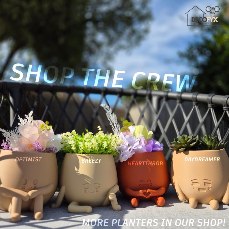 Happy Face Planter Decor, Cute Peace Sign Flower Pot, Unique 3D Printed ...