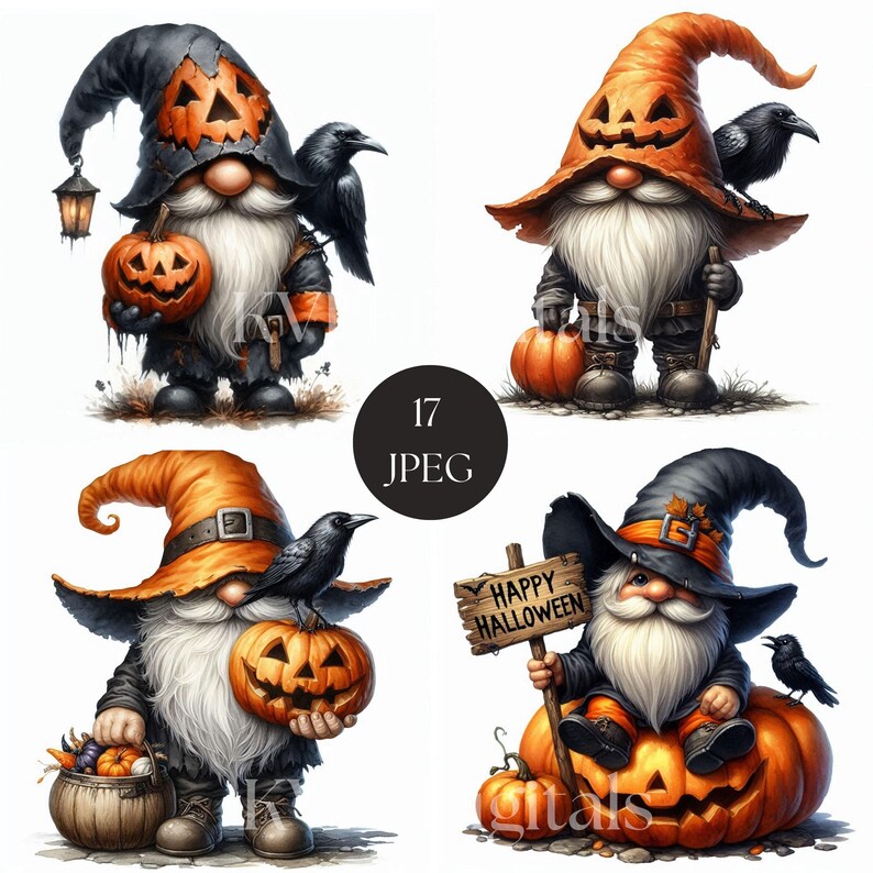 Halloween Fall Gnome, 17 Jpeg Clipart Bundle, Gnome With Pumpkins and ...
