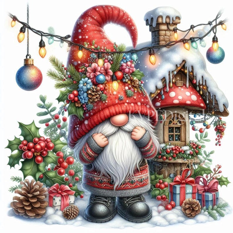 Whimsical Christmas Gnome, 12 Jpeg Winter Holiday Gnomes Clipart Bundle ...
