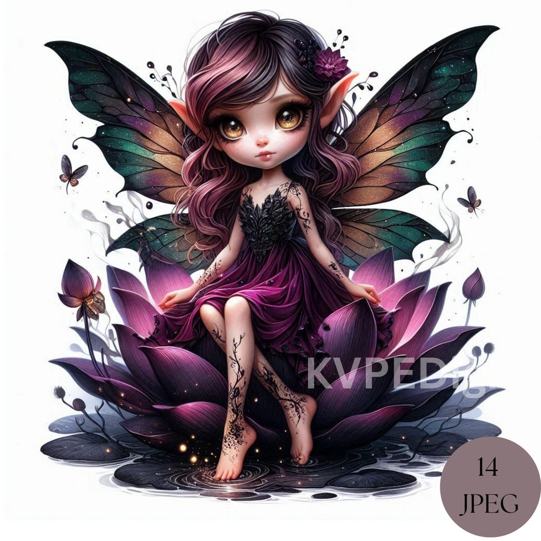 Gothic Lotus Bloom Fairy, 14 Jpeg Floral Fairy Clipart Bundle, Flower ...