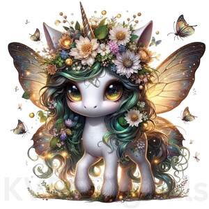 Fairy Unicorn Clipart, 24 PNG Flower Butterfly Printables, Instant ...