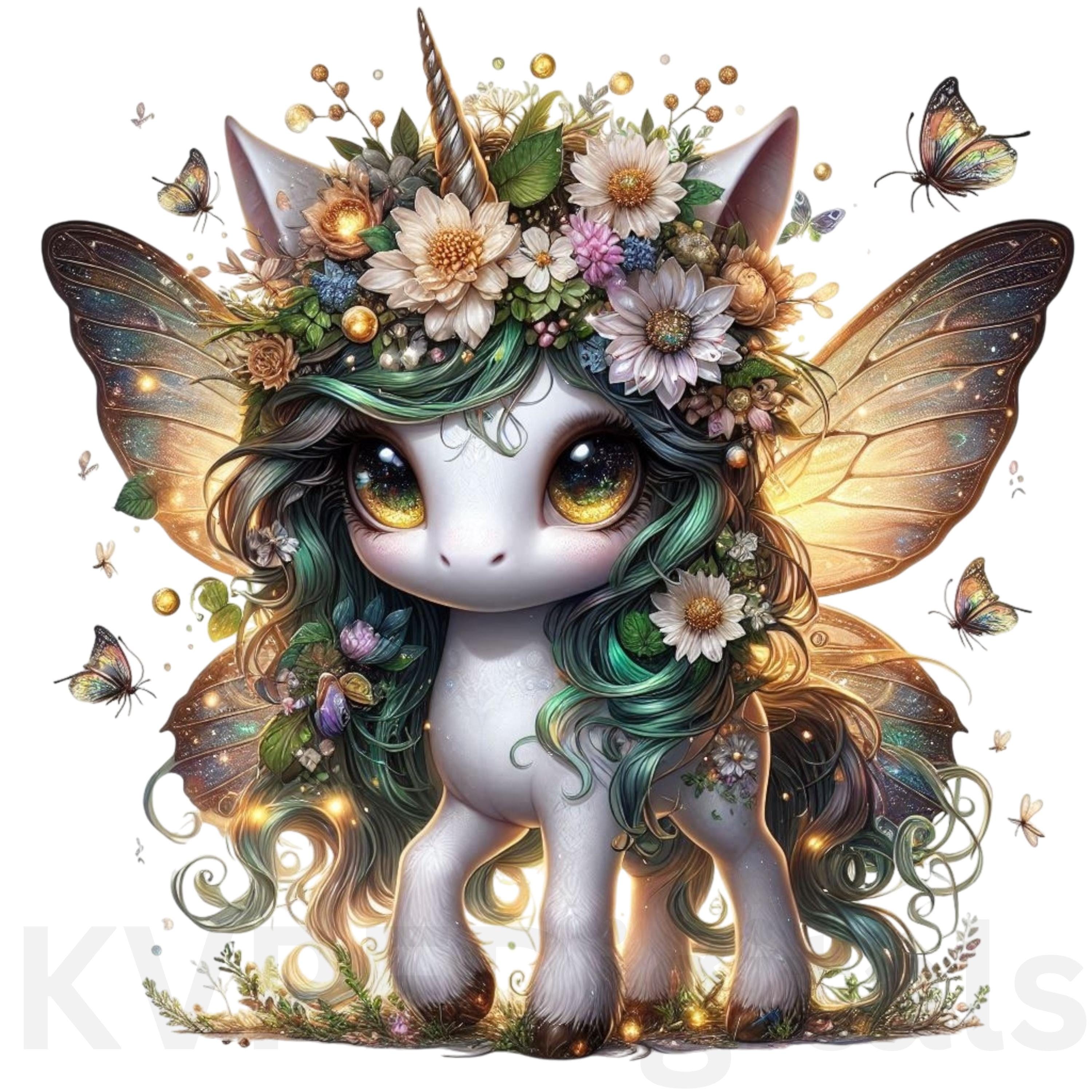Fairy Unicorn Clipart, 24 PNG Flower Butterfly Printables, Instant ...