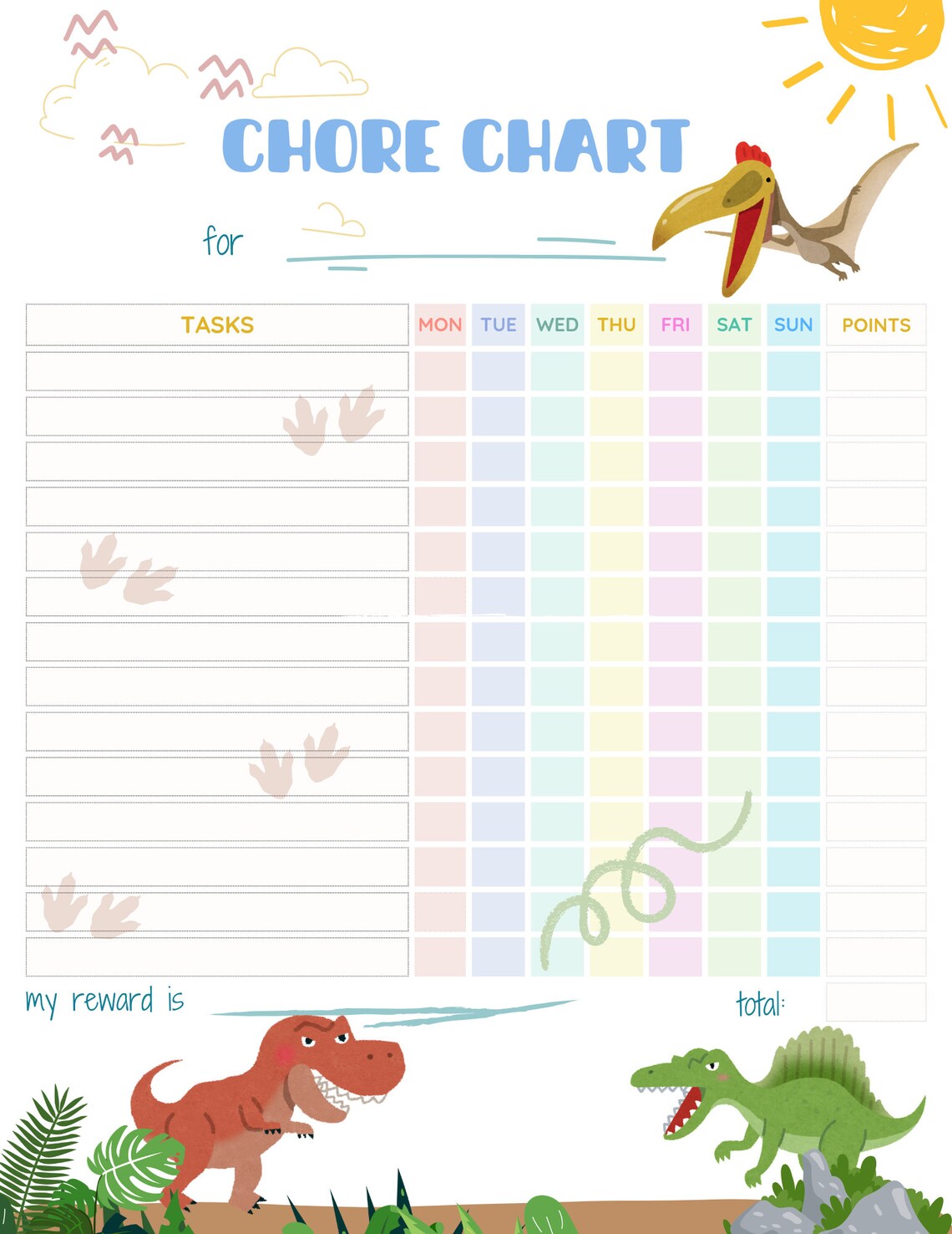 Kids Chore Chart Printable Dinosaur Chore Chart Bahavior Reward ...