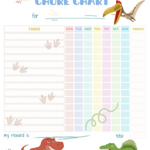 Kids Chore Chart Printable Dinosaur Chore Chart Bahavior Reward ...