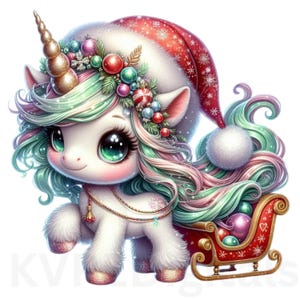 Winter Christmas Unicorn Clipart, 18 PNG Whimsical Holiday Printables ...