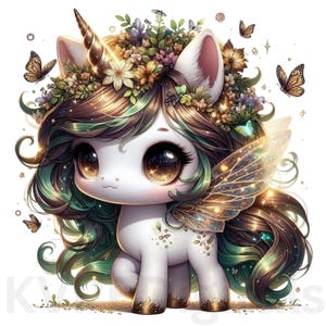 Fairy Unicorn Clipart, 24 PNG Flower Butterfly Printables, Instant ...