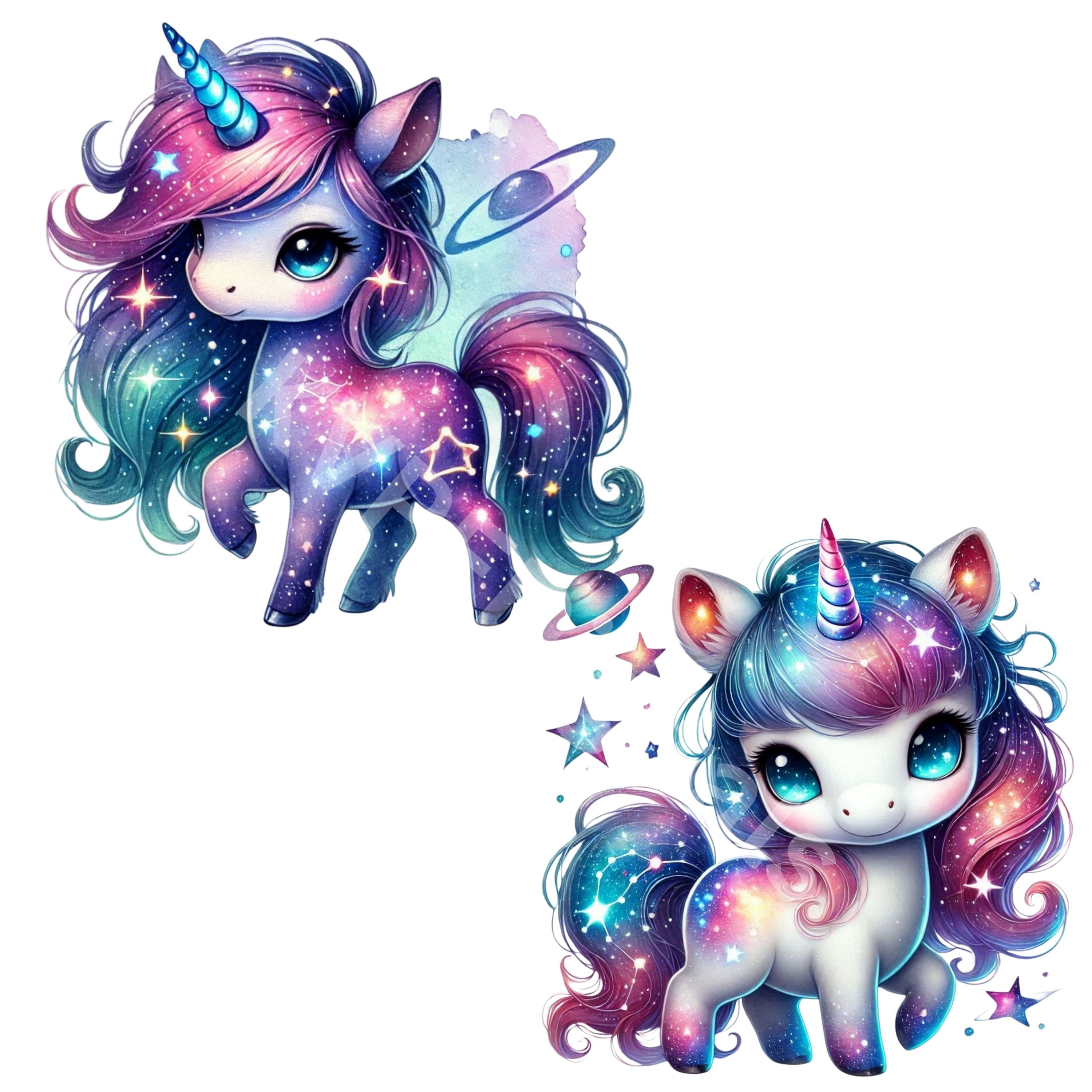 Watercolor Galaxy Unicorn Celestial Cosmic Clipart Bundle, 19 PNG Cute ...