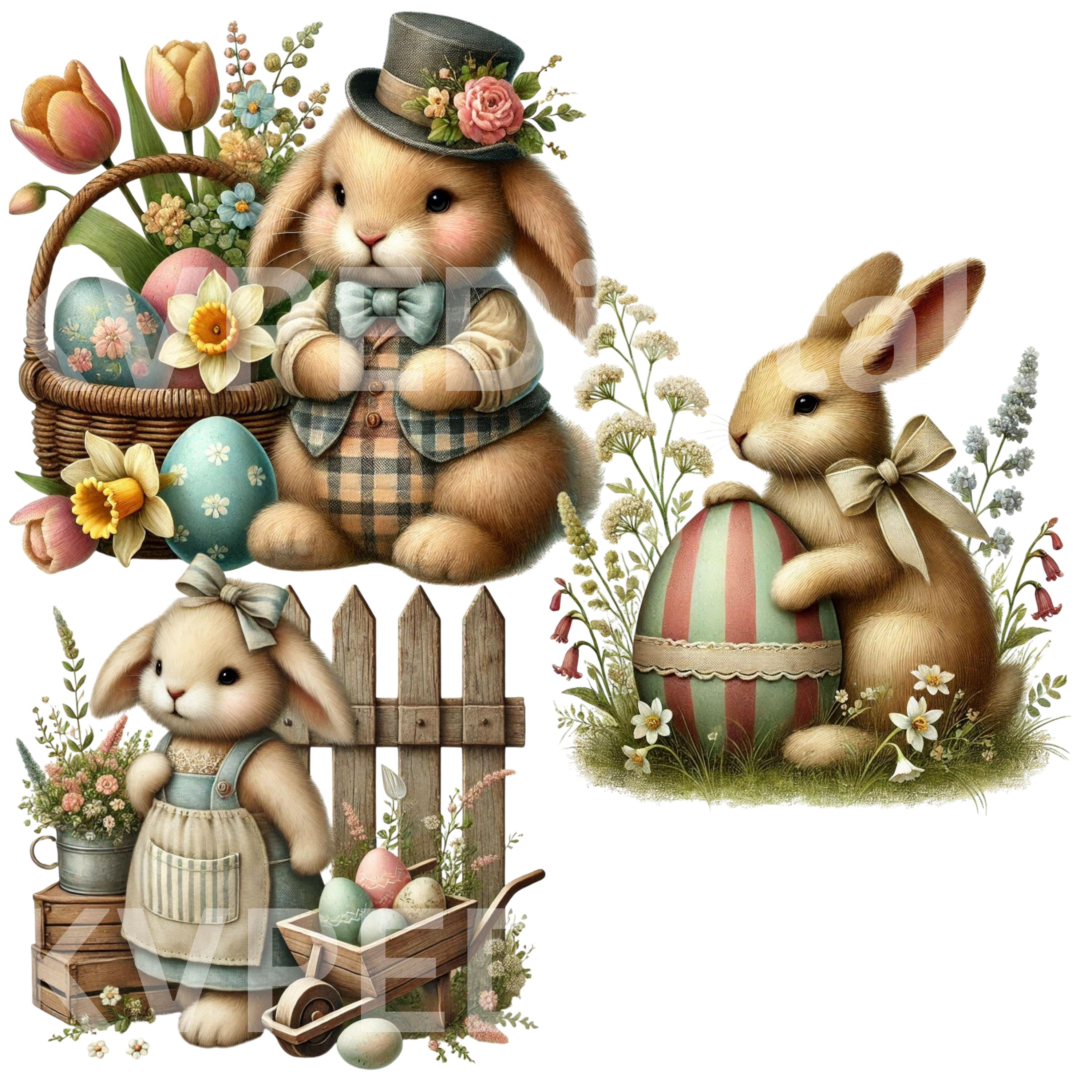 Easter Bunny Eggs Clipart Bundle, 26 PNG Cute Digital Printables for ...