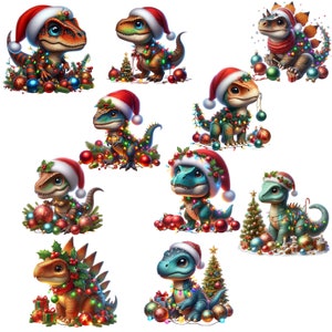 Christmas Dinosaur Clipart, 70 Cute PNG Jurassic Printables, Instant ...