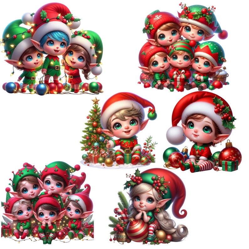 Christmas Elves Clipart, 60 Santa's Helper PNG Bundle, Cute Holiday ...