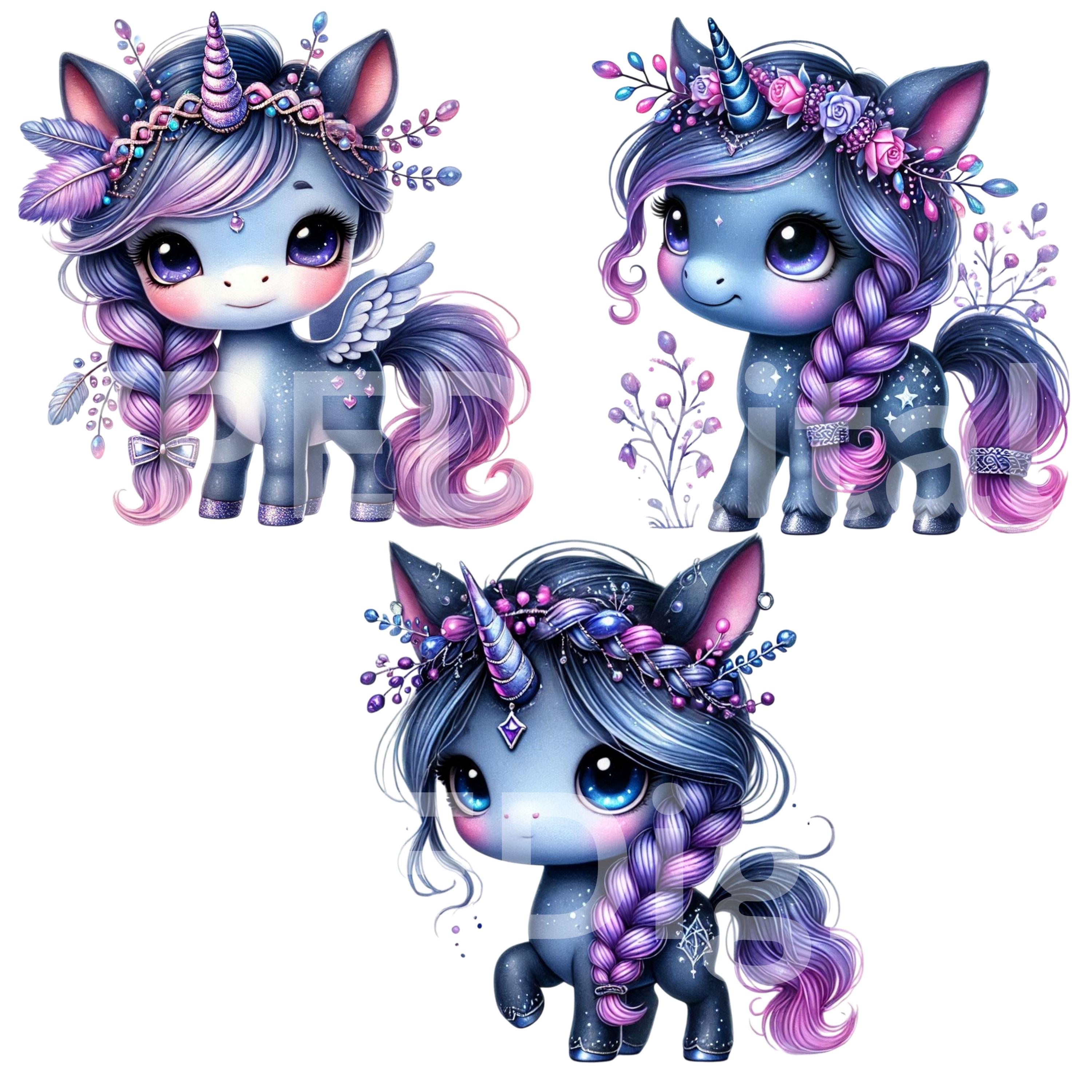 Magical Pastel Unicorn Dreamy Dark Unicorn Clipart Bundle, 24 PNG Cute ...