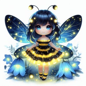 Chibi Firefly Glow Fairy Clipart, 12 Jpeg Cute Bioluminescent Summer ...