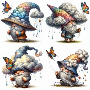 Spring Rain Cloud Gnome Clipart Bundle, 25 Cute Rainy Day Springtime ...