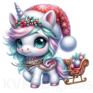 Winter Christmas Unicorn Clipart, 18 PNG Whimsical Holiday Printables ...