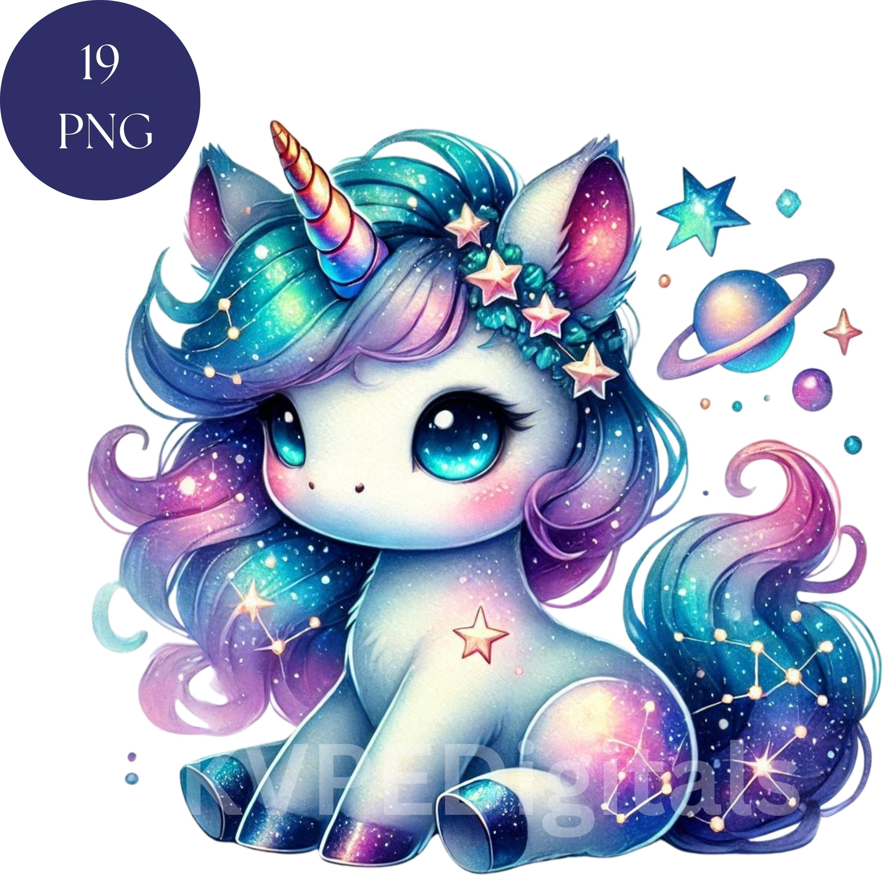 Watercolor Galaxy Unicorn Celestial Cosmic Clipart Bundle, 19 PNG Cute ...