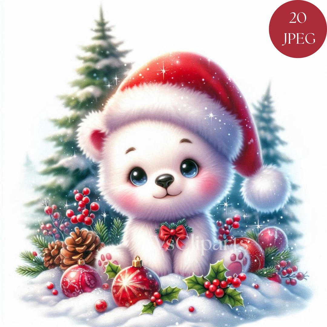 Christmas Polar Bear Winter Baby Animals, 20 Jpeg Cute Christmas ...