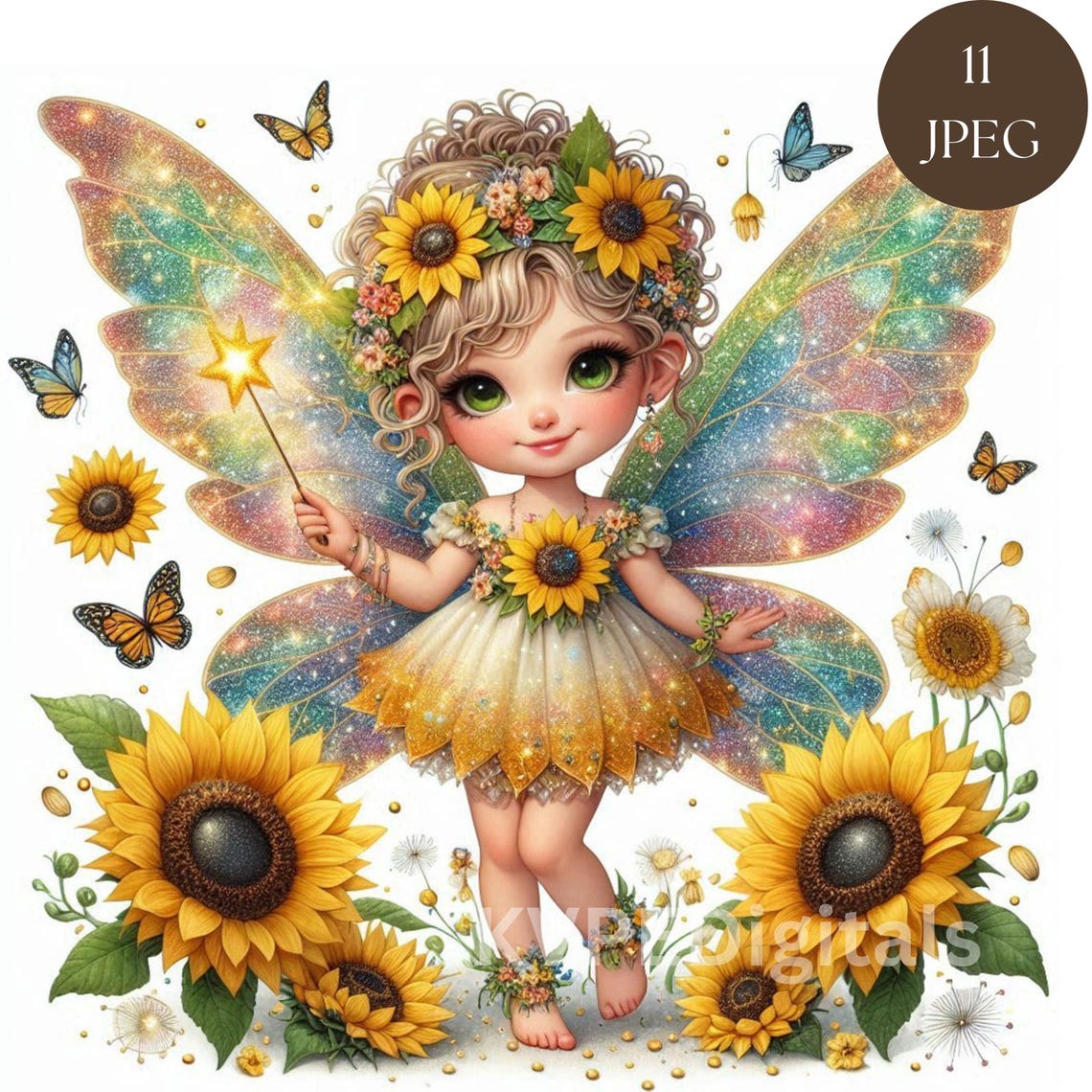 Magical Sunflower Fairy, 11 Jpeg Floral Fairies Clipart Bundle ...