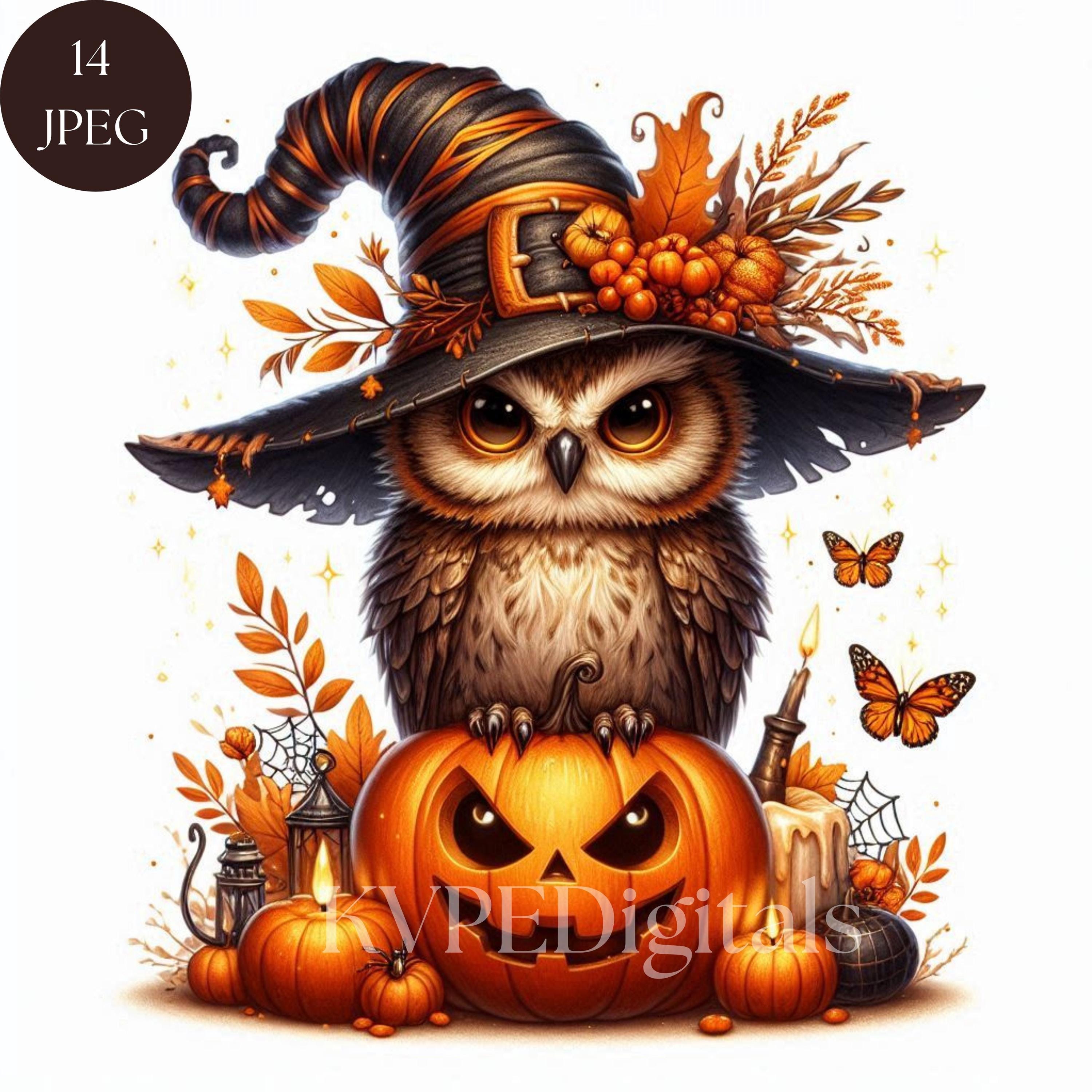 Halloween Witch Owl, 14 Jpeg Spooky Halloween Animals, Cute Creepy Bird ...