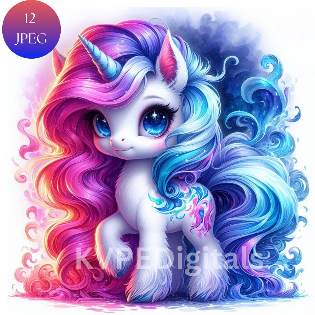 Twilight Flame & Ice Unicorn Clipart, 12 Jpeg Dual Element Fantasy ...
