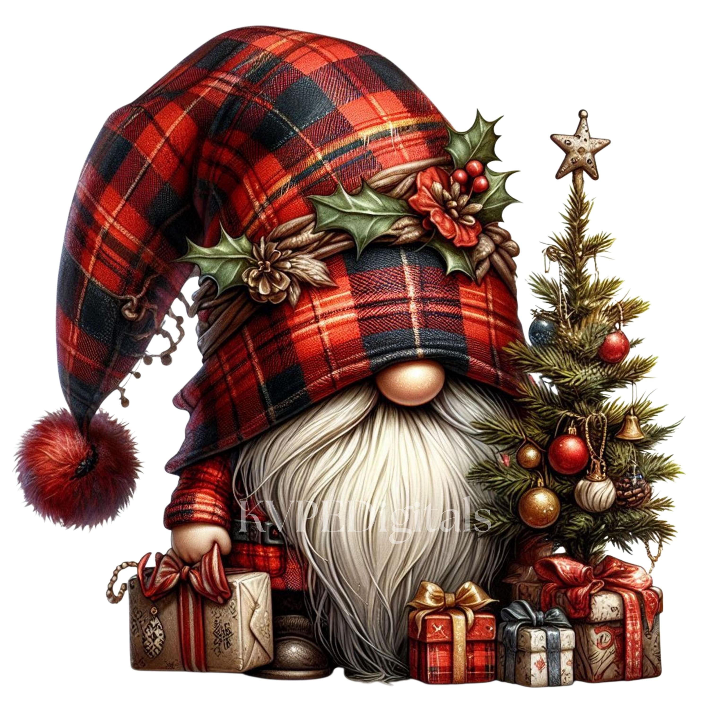Rustic Buffalo Plaid Christmas Gnome Clipart Bundle, 20 PNG JPEG Cute ...