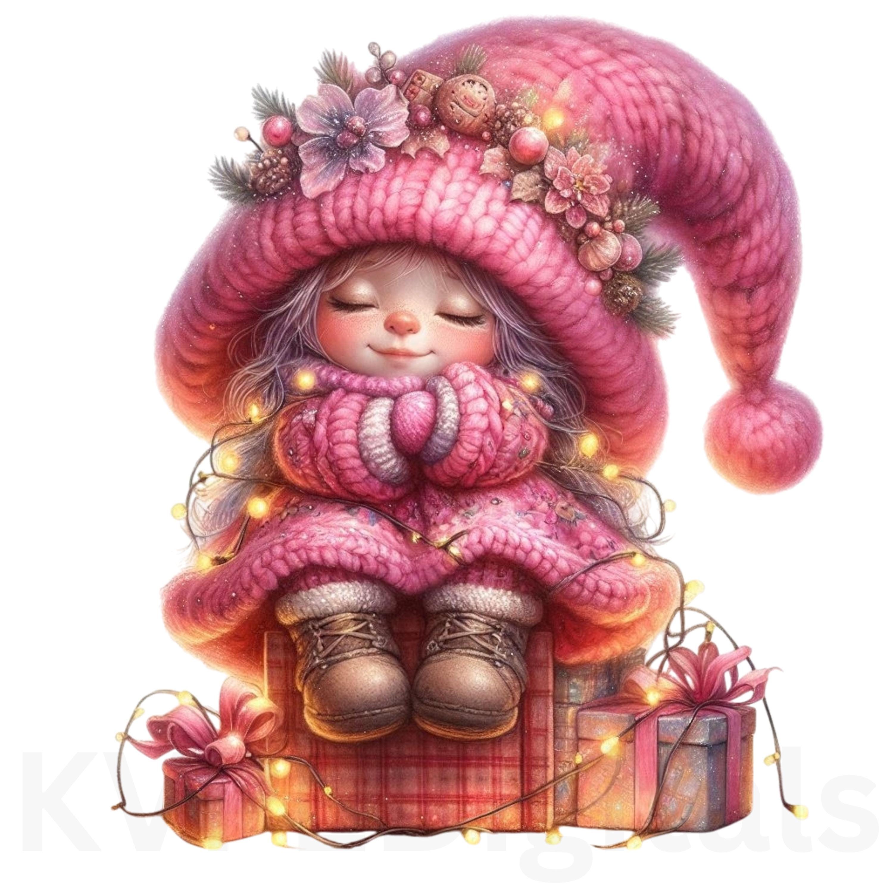 Christmas Gnome Pink Whimsical Winter Clipart, 17 Cute PNG Festive ...