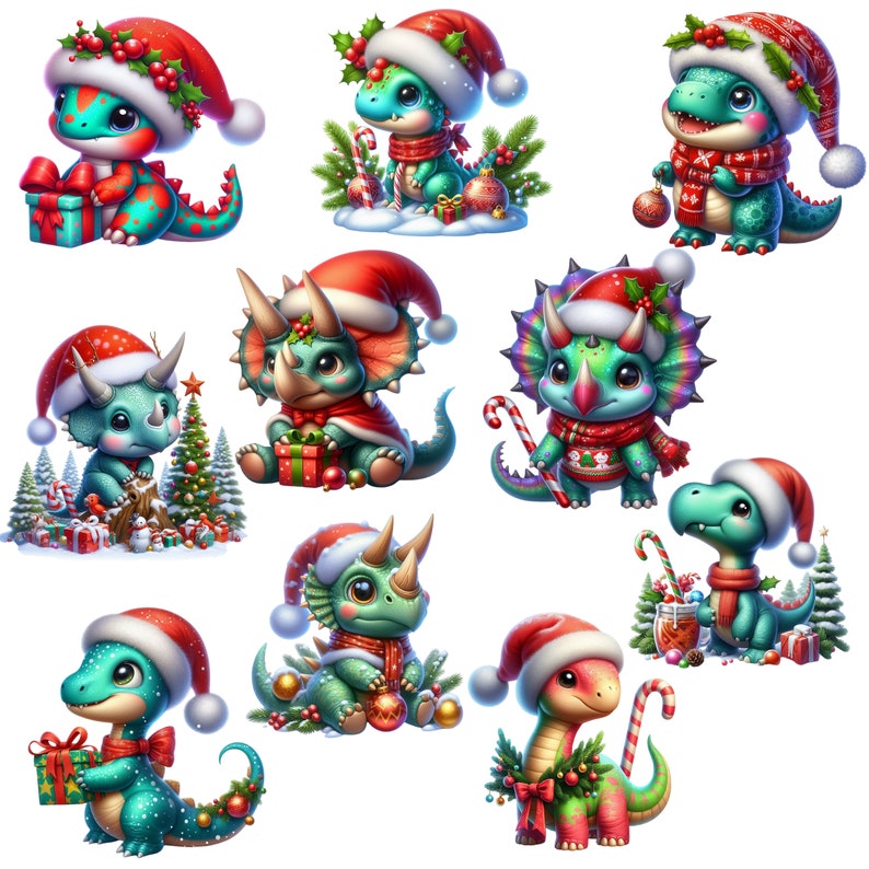 Christmas Dinosaur Clipart, 70 Cute PNG Jurassic Printables, Instant ...