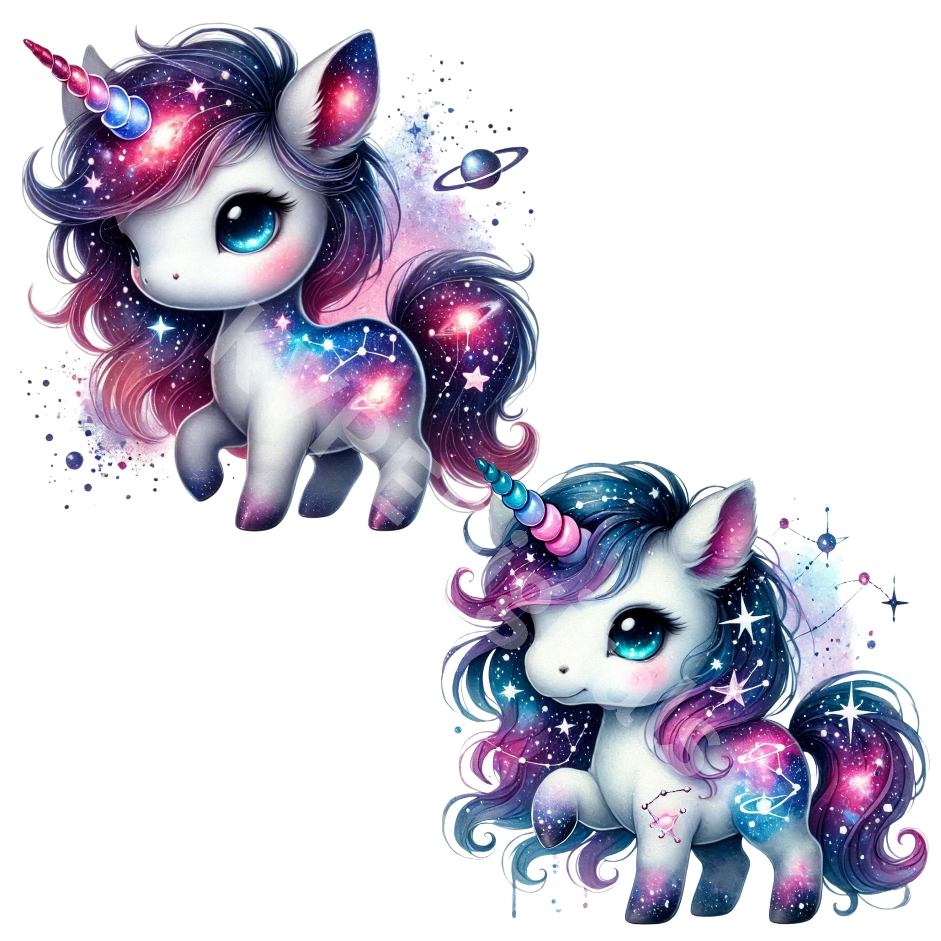 Watercolor Galaxy Unicorn Celestial Cosmic Clipart Bundle, 19 PNG Cute ...