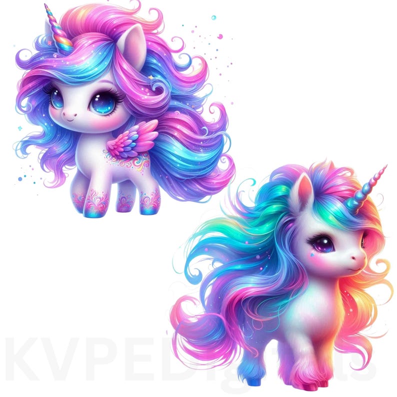 Neon Unicorn Cute Vibrant Colorful Baby Unicorn Clipart, 20 PNG Bright ...