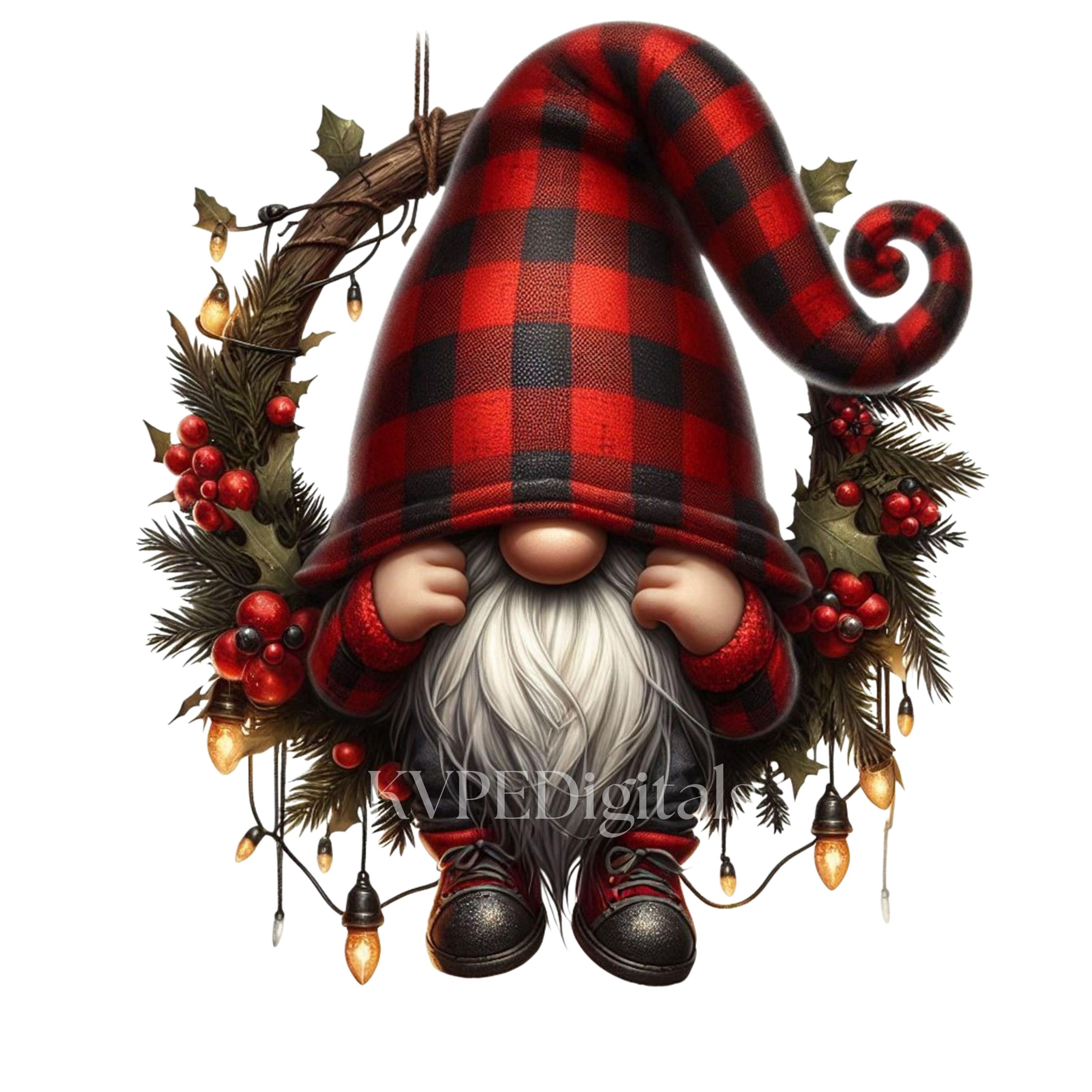 Rustic Buffalo Plaid Christmas Gnome Clipart Bundle, 20 PNG JPEG Cute ...