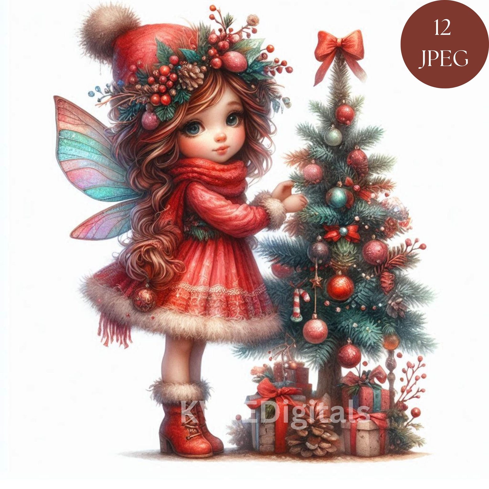 Christmas Fairy, 12 Jpeg Winter Fairy Clipart Bundle, Rustic Holiday ...