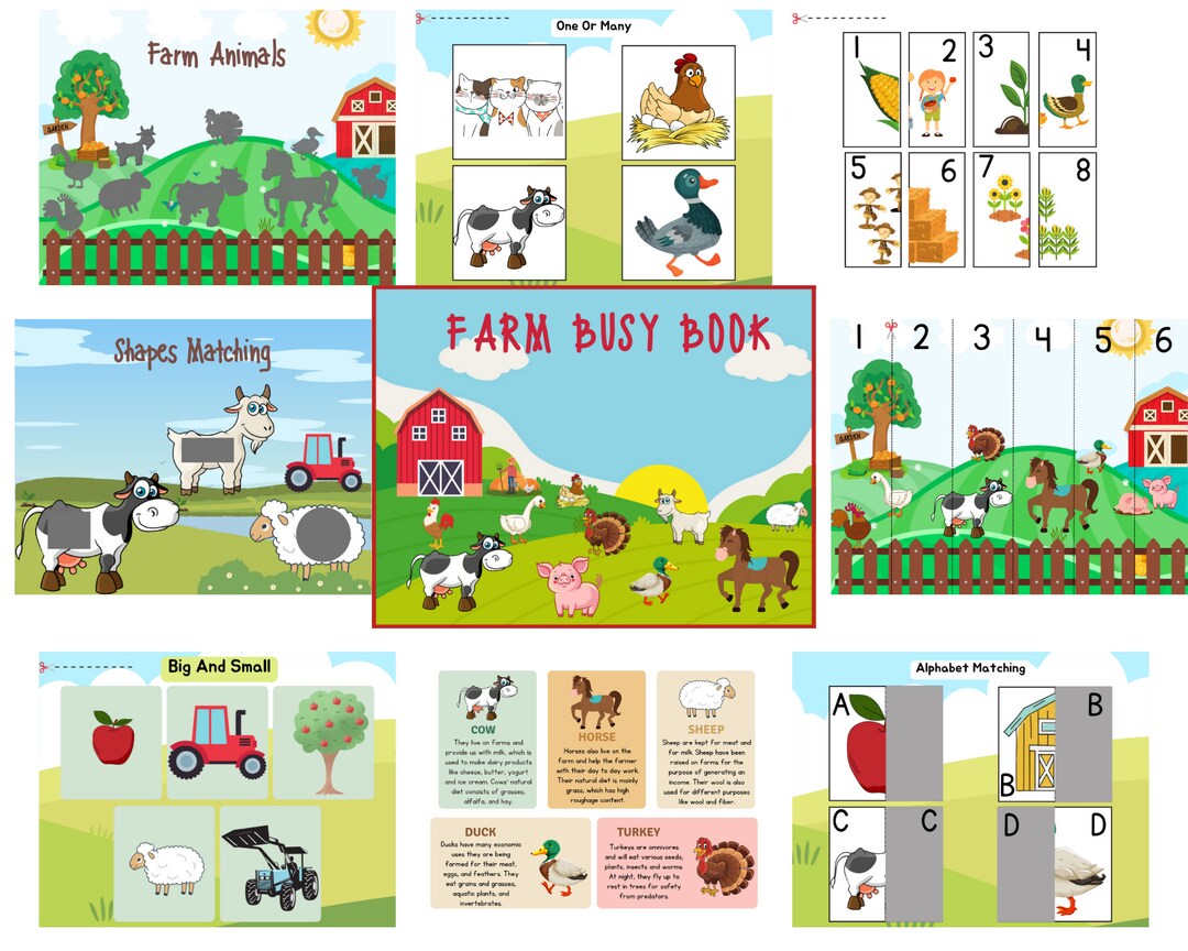 Farm Animals Busy Book Activity Workbook Kids Worksheet Learning Binder ...