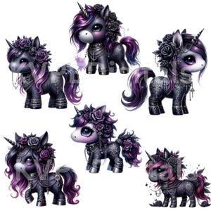Gothic Emo Unicorn Watercolor Clipart Bundle, 15 PNG Digital File ...