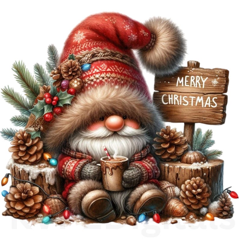 Rustic Christmas Gnome Cliparts, 18 PNG Holiday Printables, Instant ...