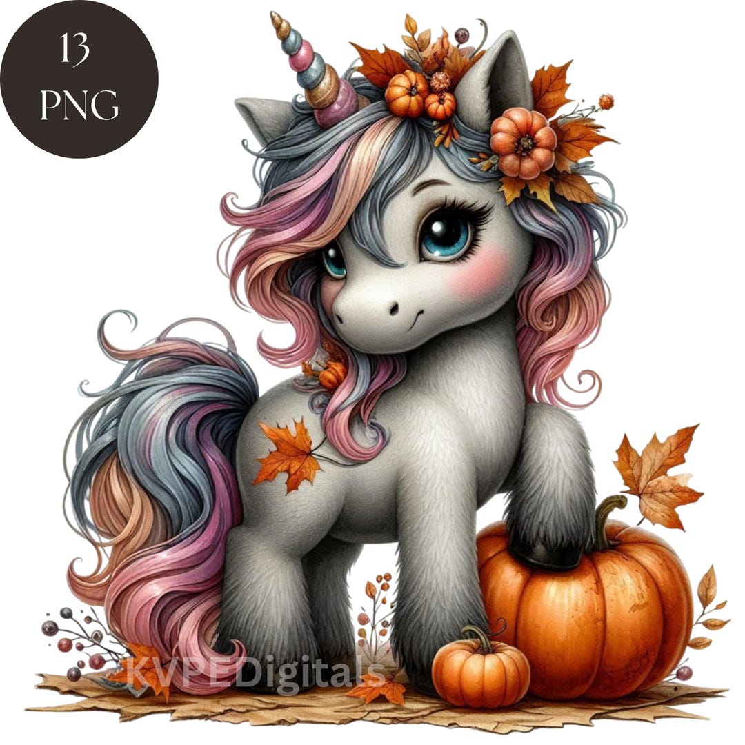 Autumn Unicorn 13 PNG Clipart Bundle, Fall Pumpkin Season Autumn ...