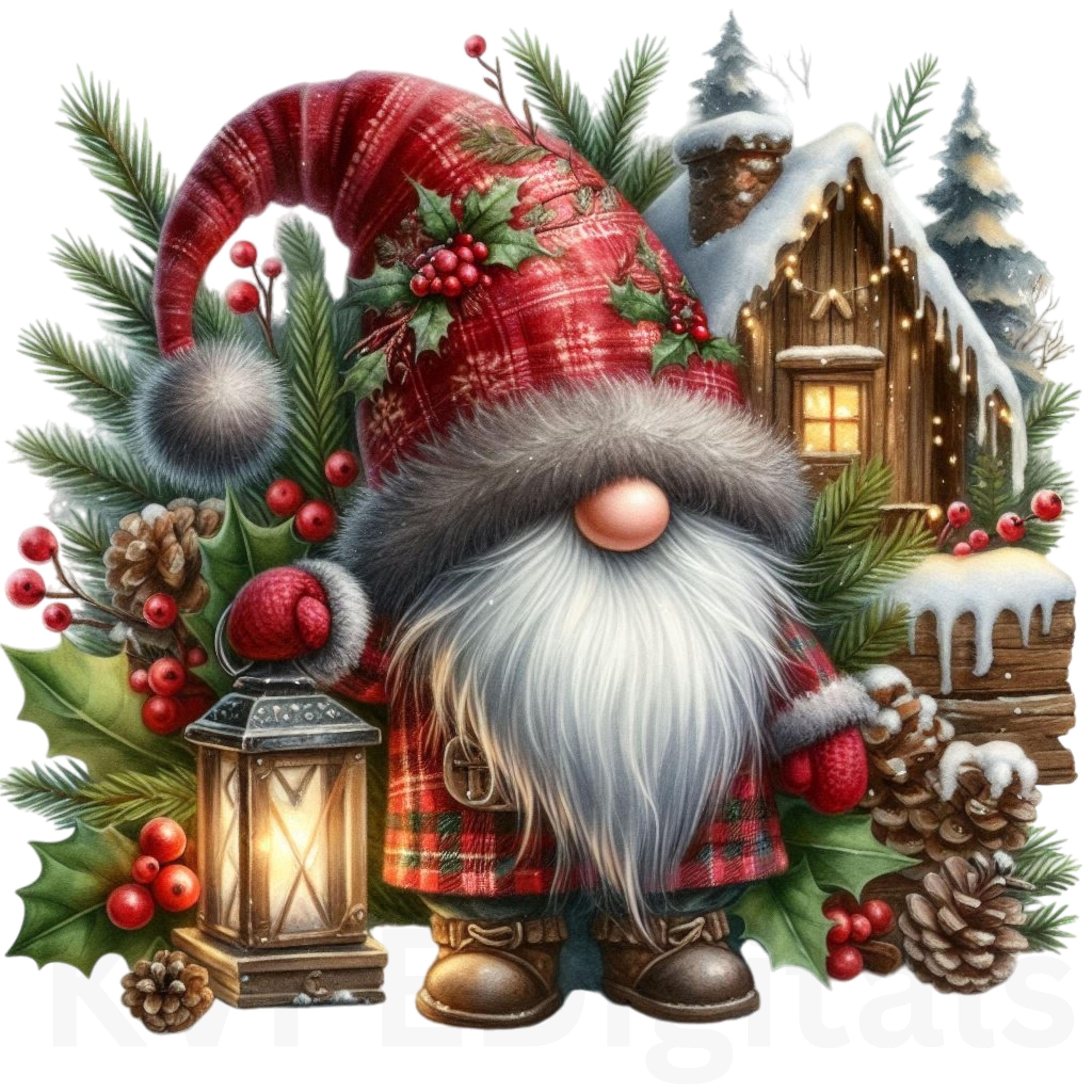 Rustic Christmas Gnome Cliparts, 18 PNG Holiday Printables, Instant ...