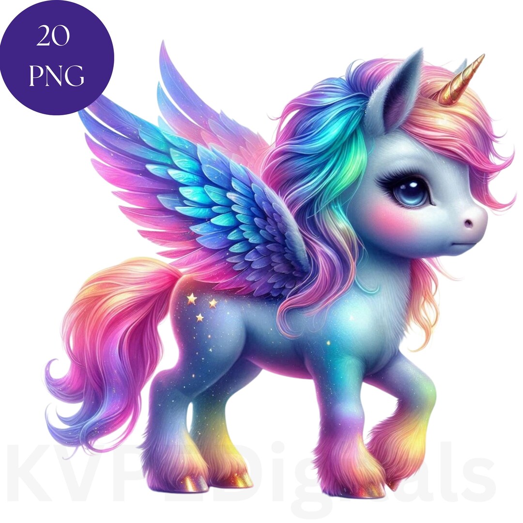 Neon Unicorn Cute Vibrant Colorful Baby Unicorn Clipart, 20 PNG Bright ...