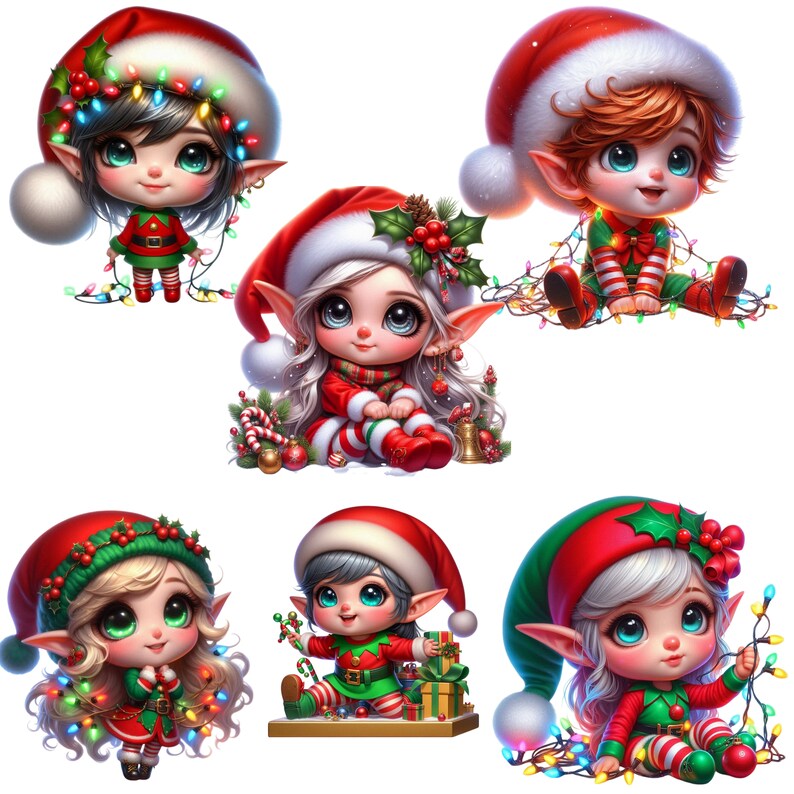 Christmas Elves Clipart, 60 Santa's Helper PNG Bundle, Cute Holiday ...