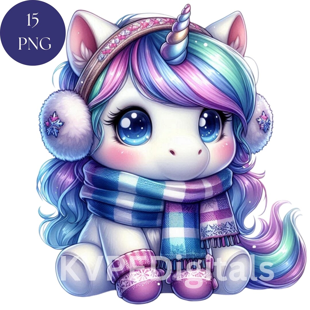 Pastel Winter Unicorn Cute Cozy Snowy Frost Colorful Clipart, 15 PNG ...