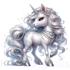 Whimsical Unicorn With Pearls Clipart, 24 PNG Elegant Fantasy ...