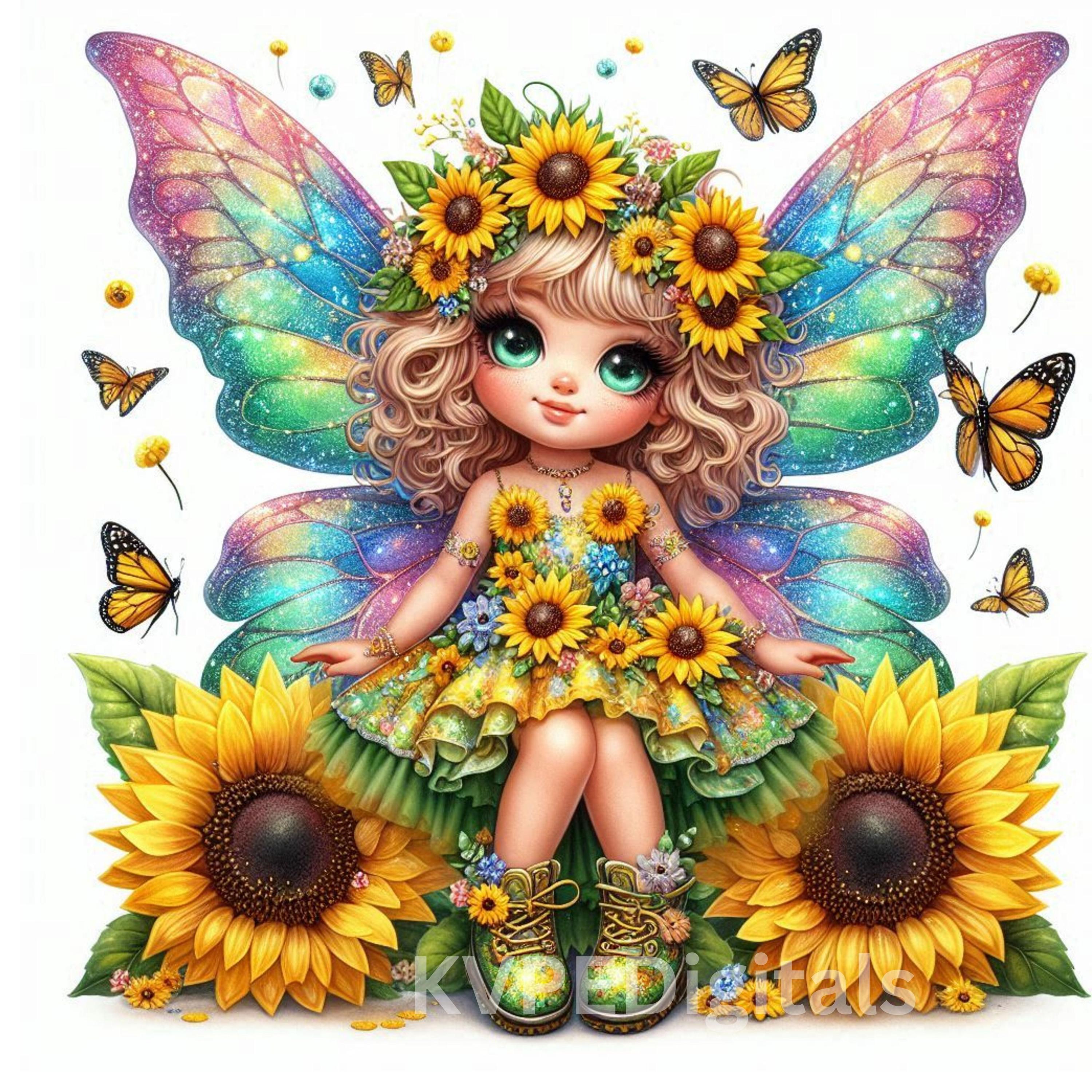 Magical Sunflower Fairy, 11 Jpeg Floral Fairies Clipart Bundle ...