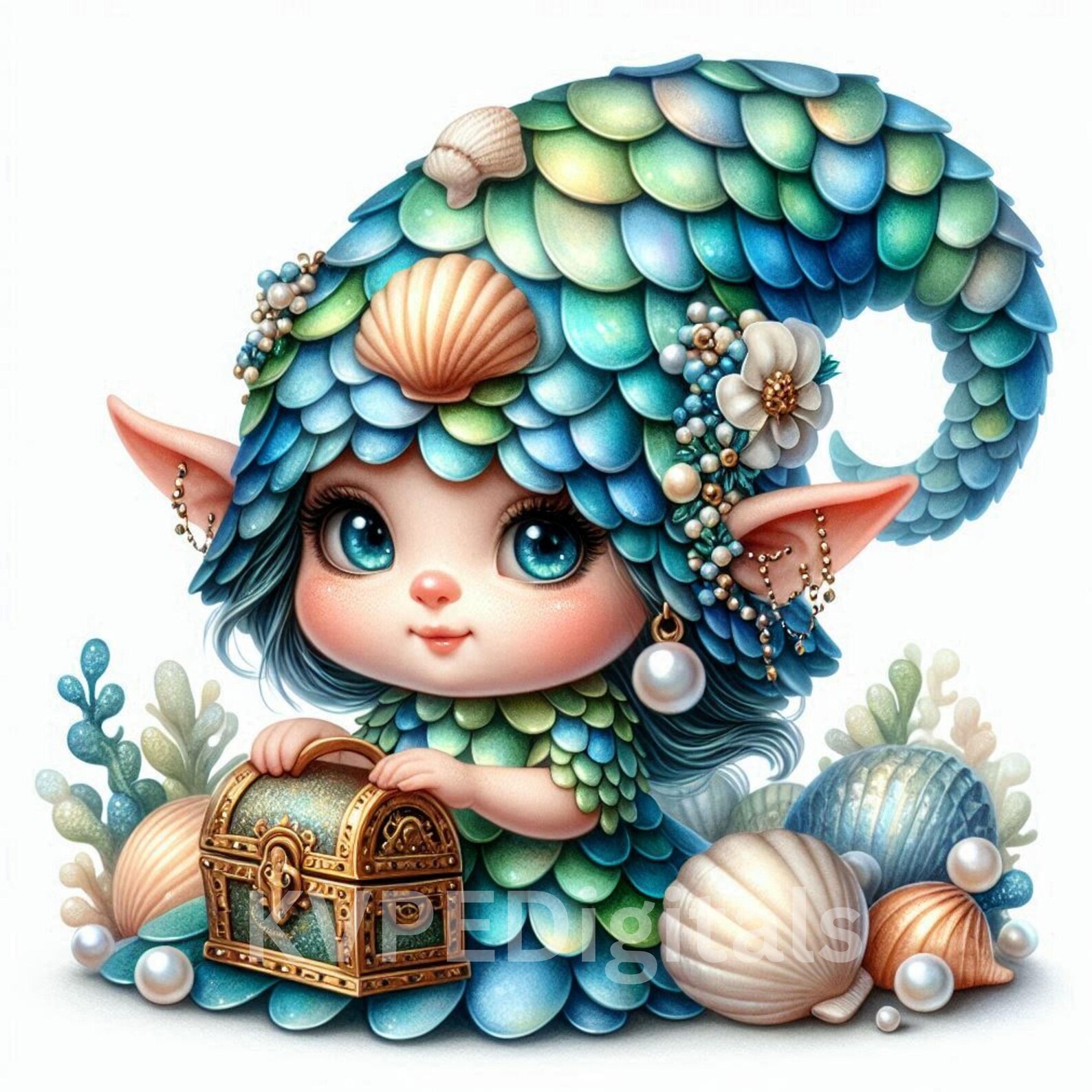 Mermaid Pearl Gnome, Under the Sea Girl Gnome Clipart Bundle, 14 Jpeg ...