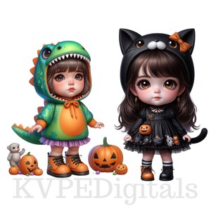 Cute Halloween Clipart Set, 68 Trick or Treat PNG, Spooky Chibi Kids ...