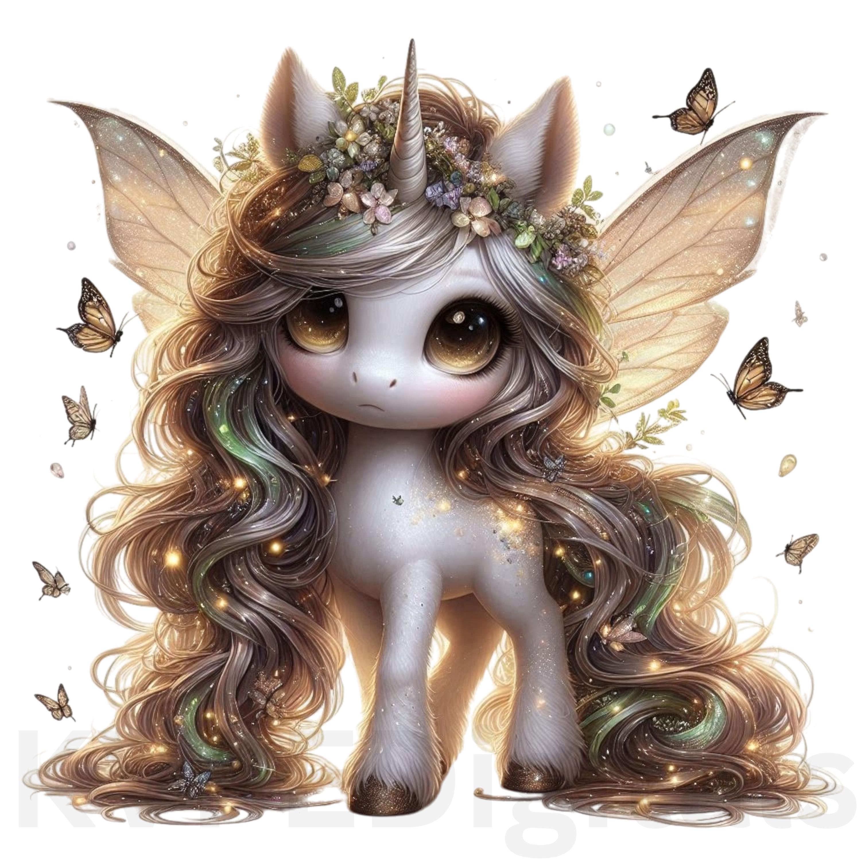 Fairy Unicorn Clipart, 24 PNG Flower Butterfly Printables, Instant ...