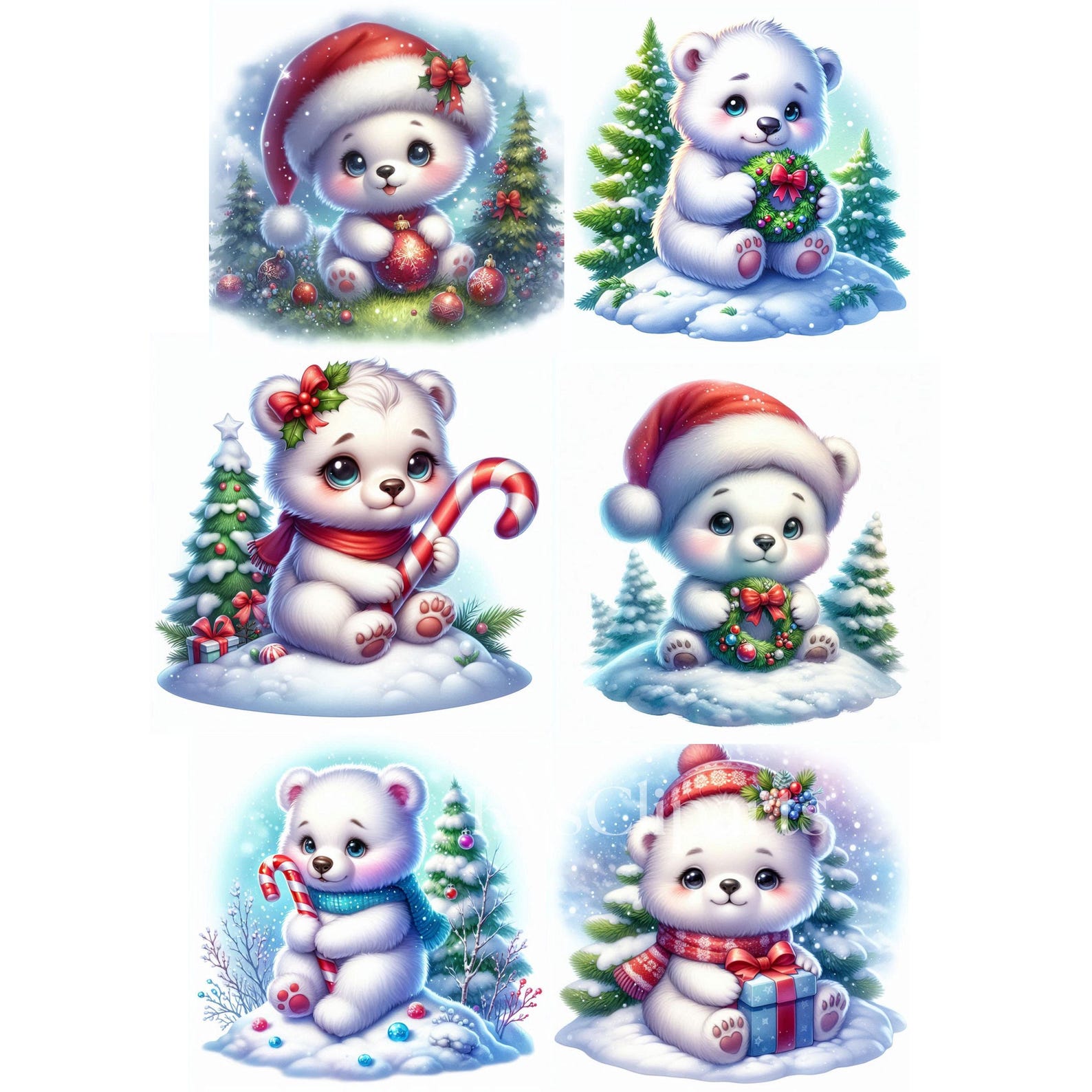 Christmas Polar Bear Winter Baby Animals, 20 Jpeg Cute Christmas ...