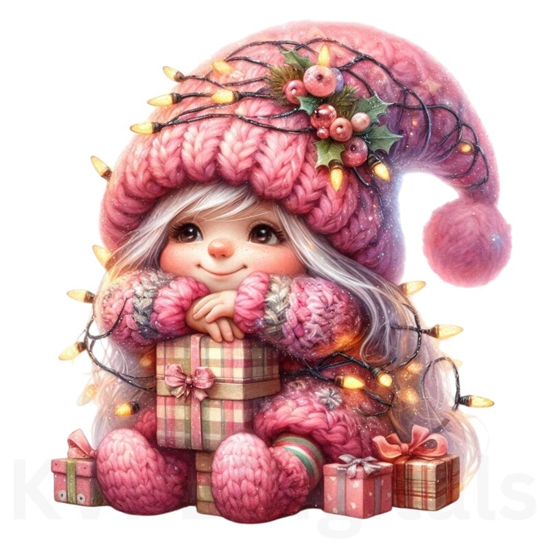 Christmas Gnome Pink Whimsical Winter Clipart, 17 Cute PNG Festive ...