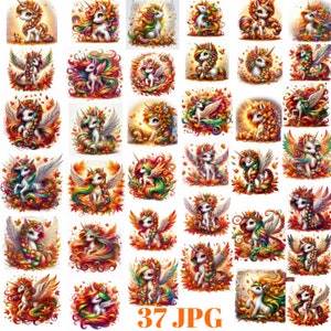 Autumn Harvest Unicorn Clipart, 37 Enchanting Jpgs, Vibrant Fall Colors ...