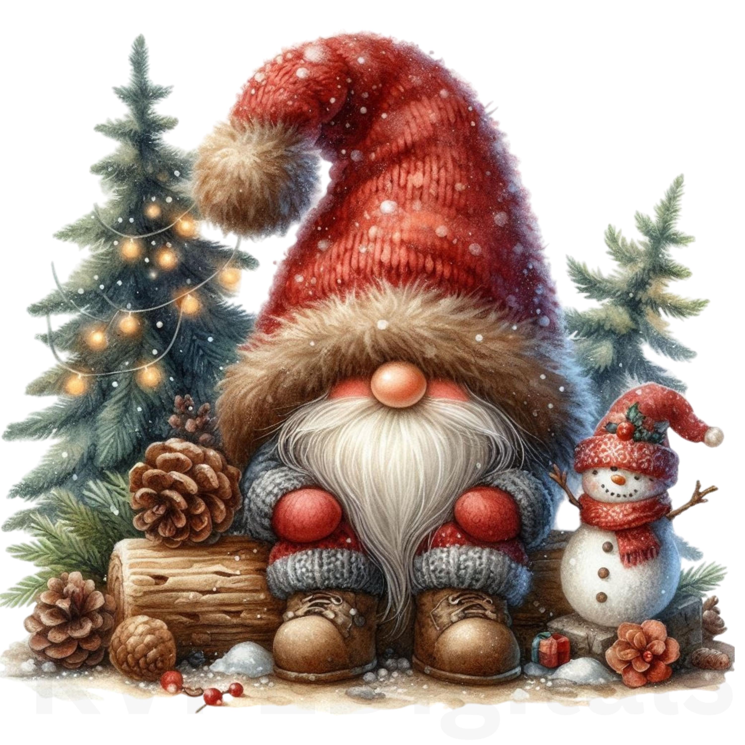 Rustic Christmas Gnome Cliparts, 18 PNG Holiday Printables, Instant ...