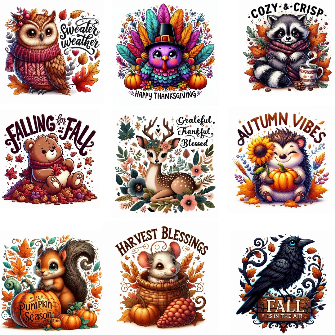 Cute Fall Animal Clipart Bundle, 30 Jpeg Woodland Animals, Cozy ...