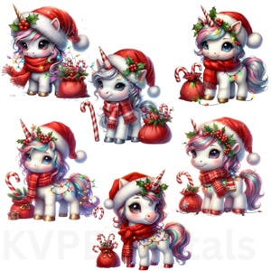 Santa's Unicorn Clipart, 15 PNG Cute Christmas Printables, Holiday ...