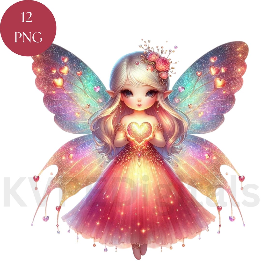 Heart Fairy Valentine Graphics Cliparts, 12 PNG Cute Digital File ...
